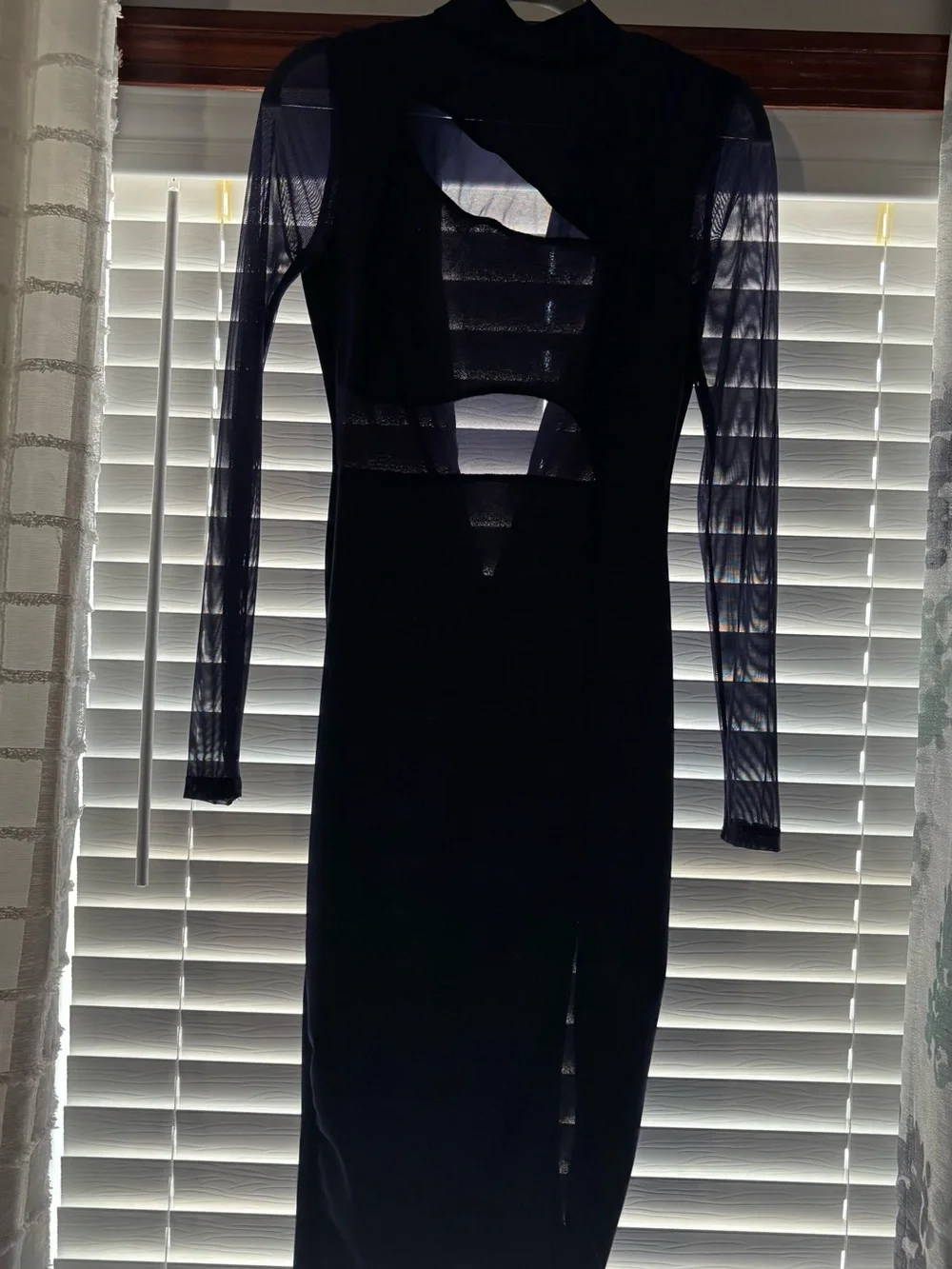 Dresses | Navy Blue Cutout Sheer Sleeve Midi Dress | Poshmark